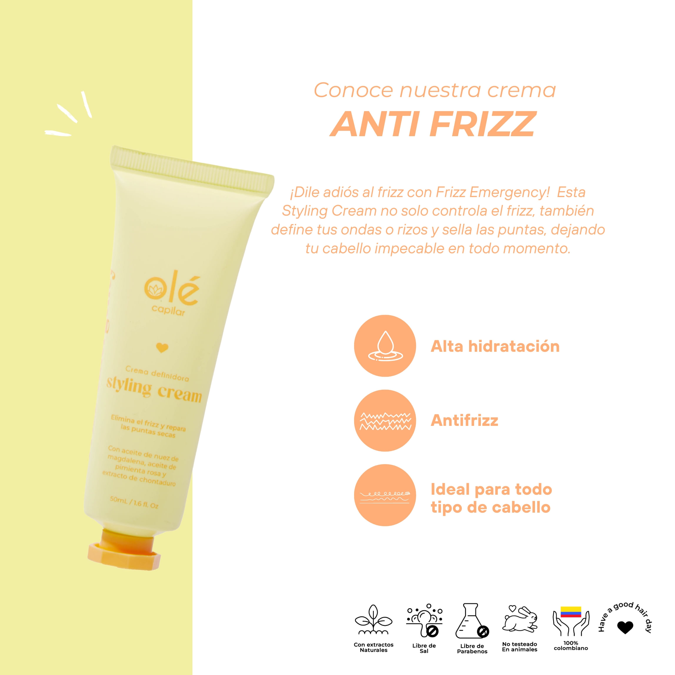 Crema Peinadora Olé Anti Frizz | Define, Sella y Controla